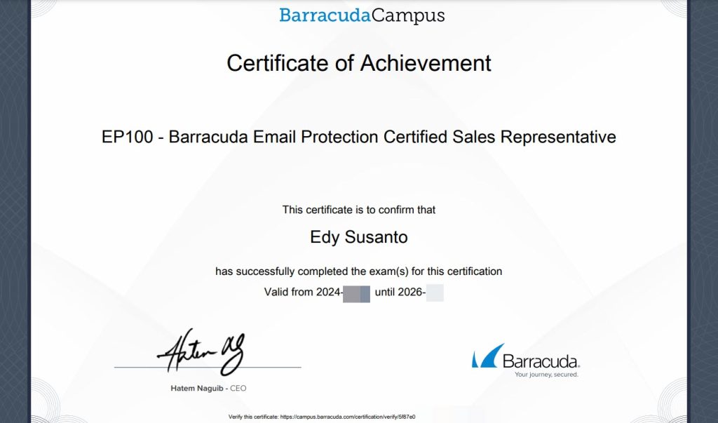 Barracuda Email Protection Certified – EDY SUSANTO